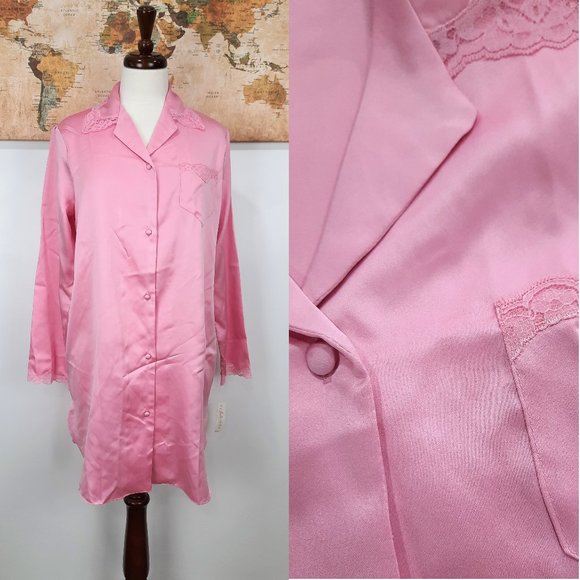 Vintage | Intimates & Sleepwear | Vtg 8s Pink Nightshirt W Lace Trim ...